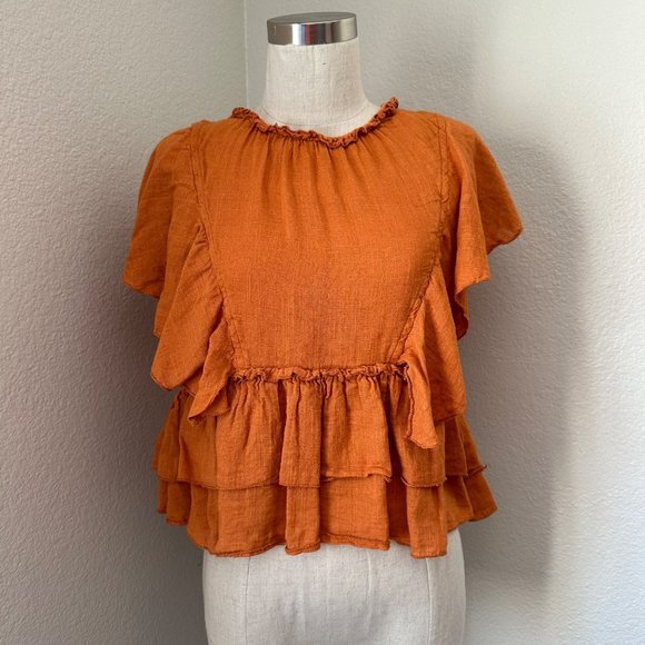 Moon River | Tops | Moon River Ruffle Blouse Linen Blend Airy ...